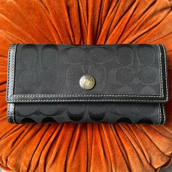 Coach | Bags | Vintage Coach Wallet Signature Monogram Black With Black ...